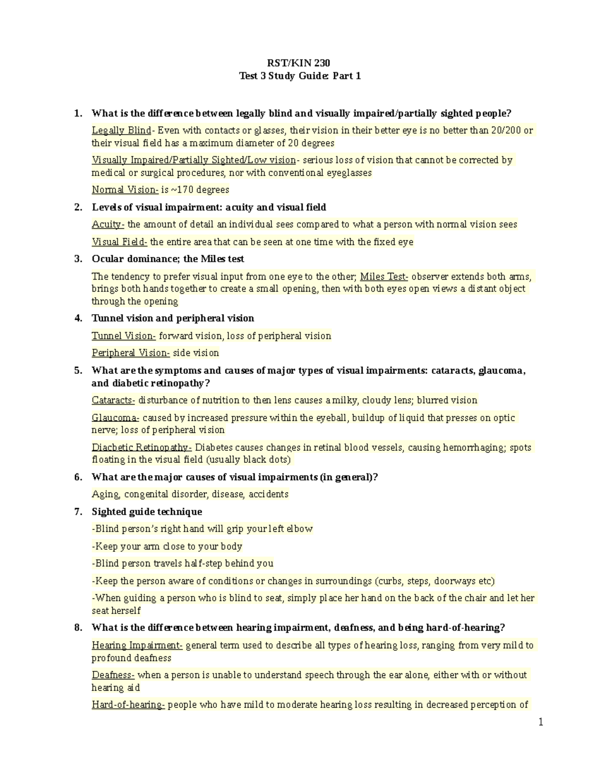 Test 3 Study Guide - RST 230; part 1 - RST/KIN 230 Test 3 Study Guide ...