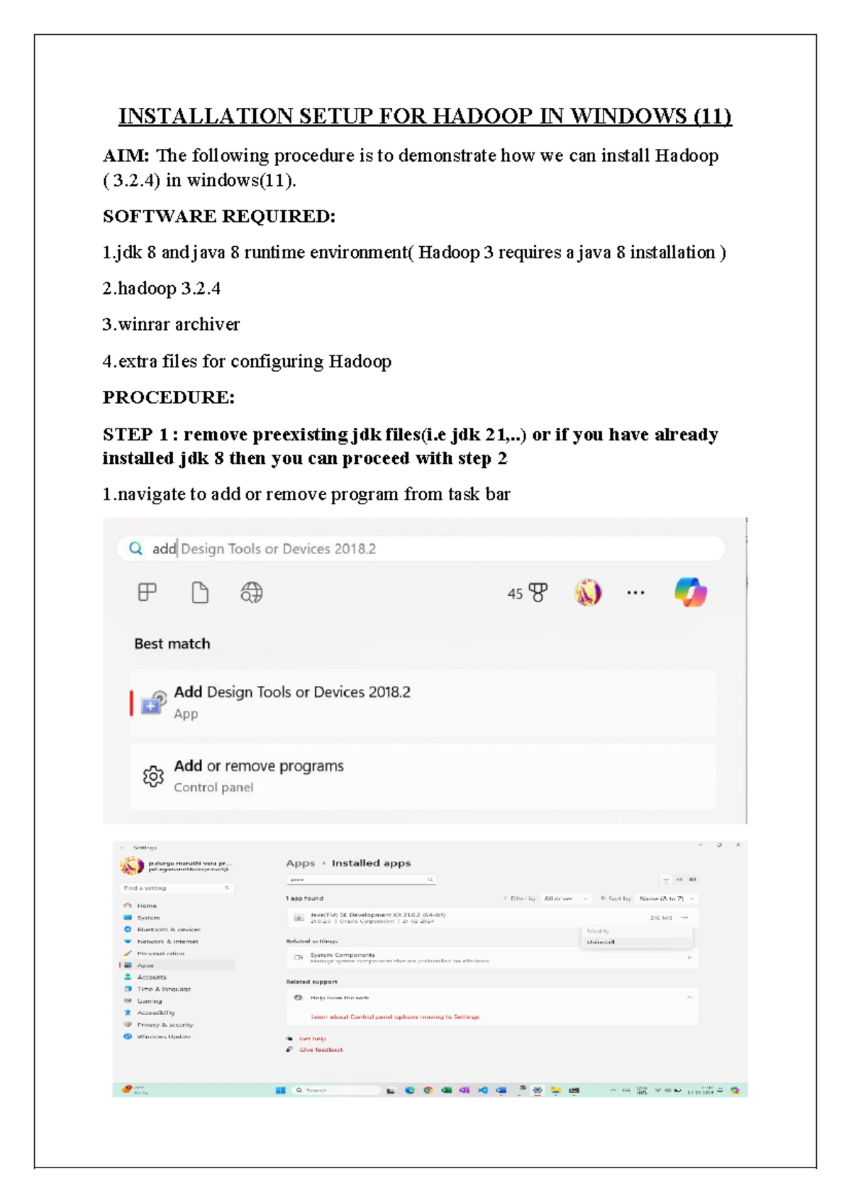 Hadoop Installation IN Windows - INSTALLATION SETUP FOR HADOOP IN WINDOWS (11) AIM: The ...