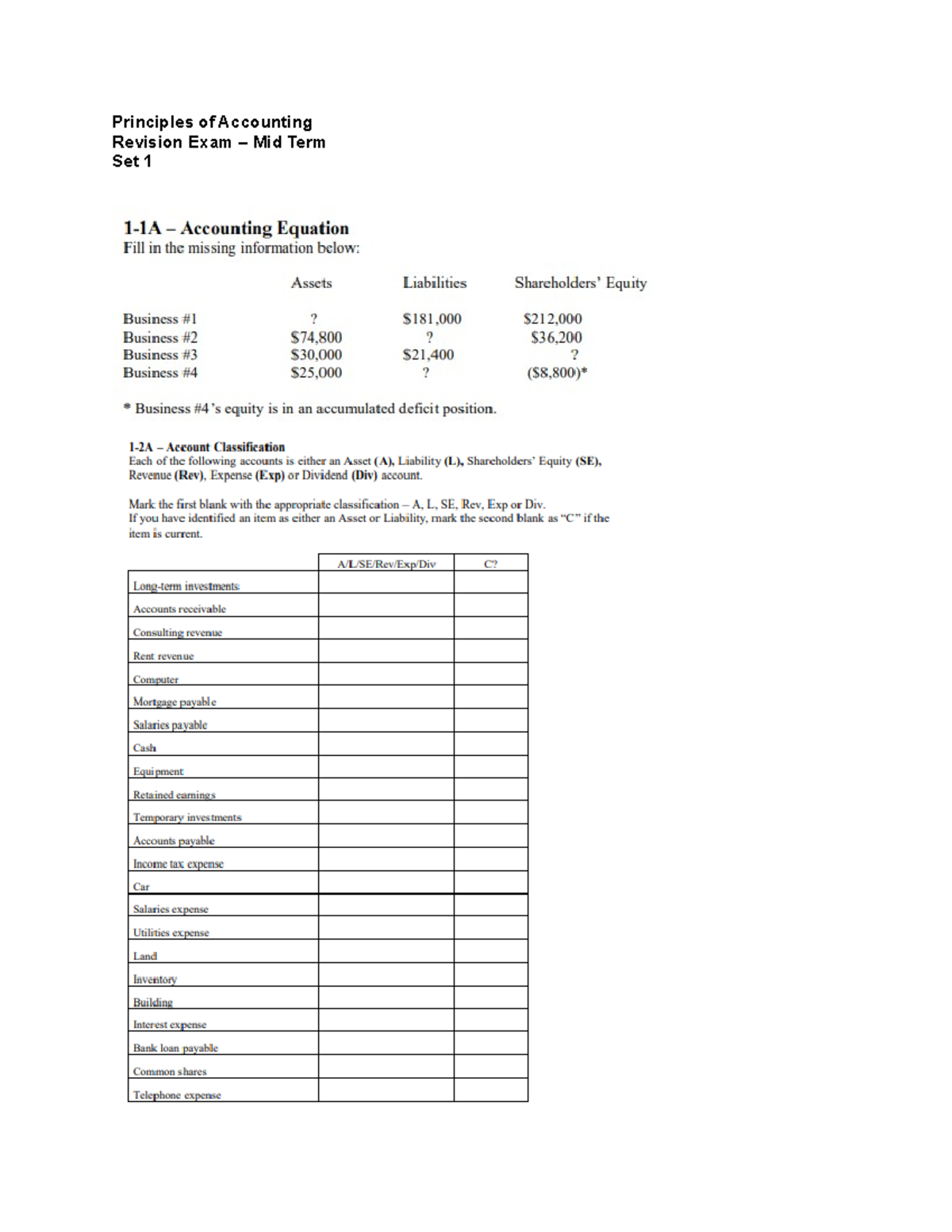 PA-T2-2324-Mid-Term-Revision-Exam Set-1 Questions - Principles of Accounting Revision Exam – Mid ...