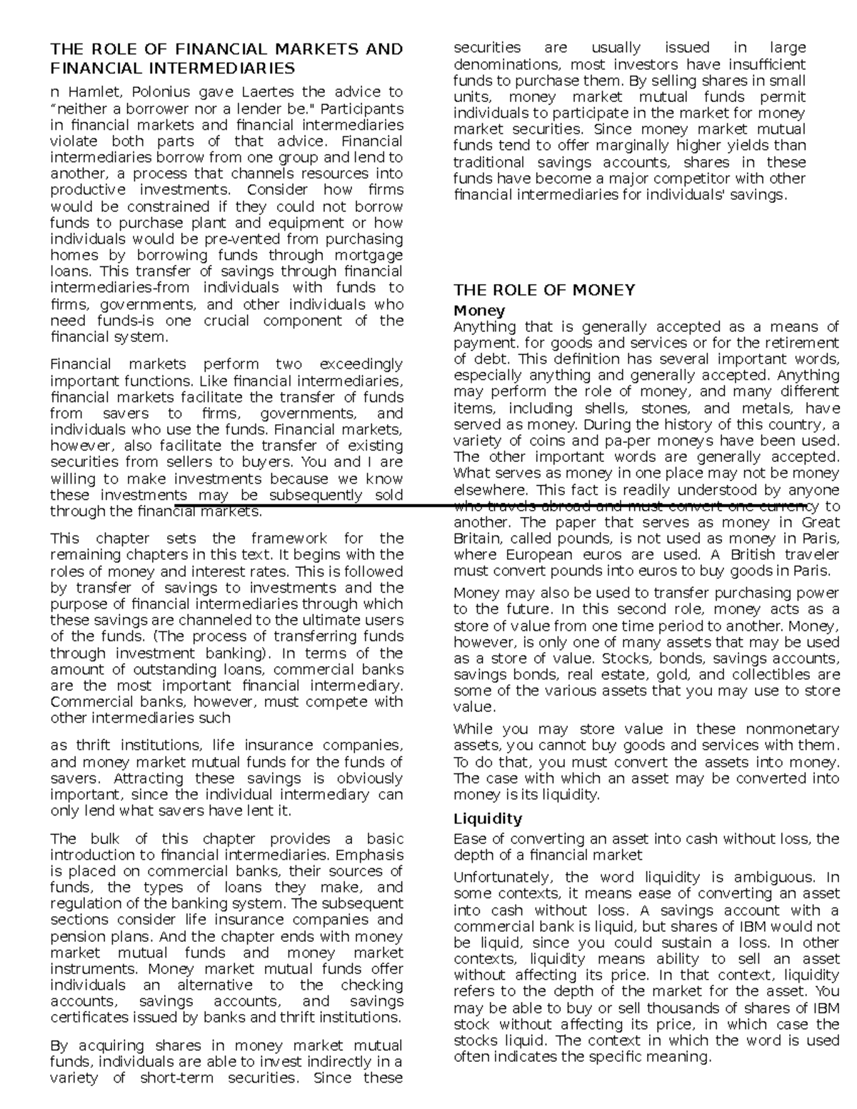 THE ROLE OF Financial Markets AND Financial Intermediaries - THE ROLE ...