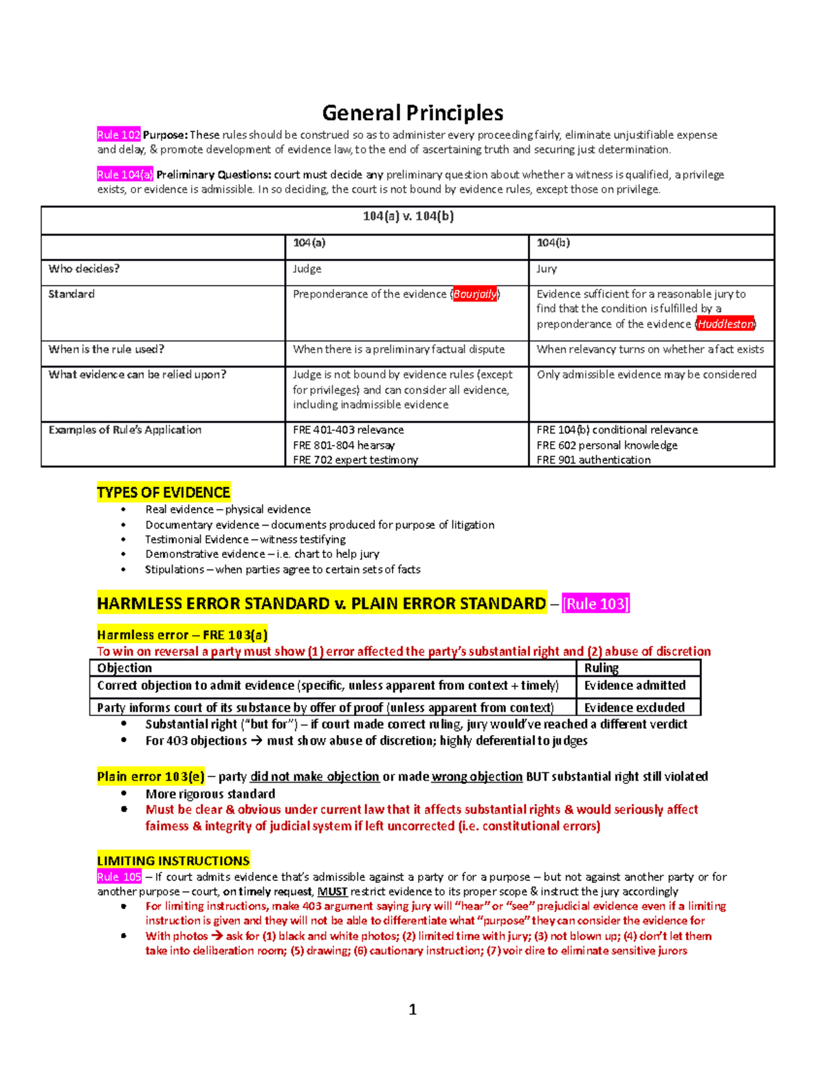 Evidence outline - General Principles Rule 102 Purpose: These rules ...