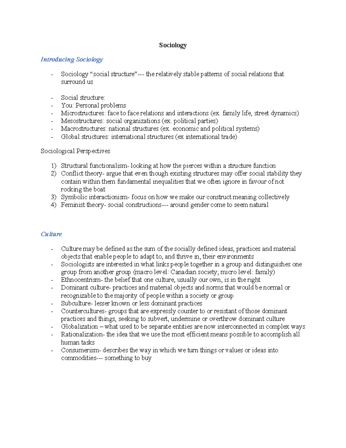 Sociology - lecture notes perfect for exam/ study - Sociology ...