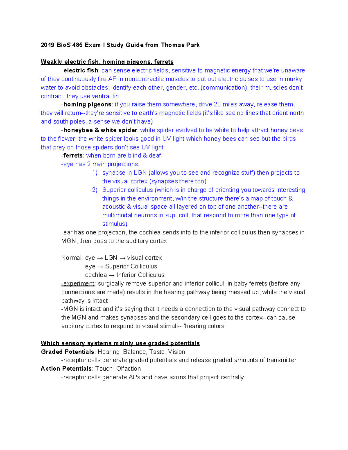 Pdf Study guide - 2019 BioS 485 Exam I Study Guide from Thomas Park ...