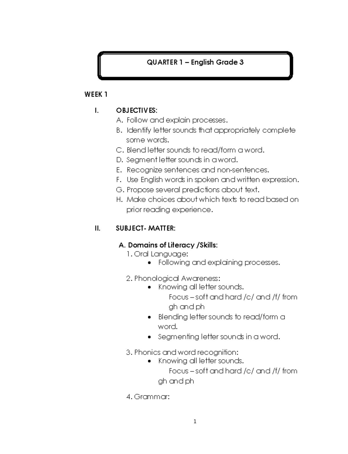 Grade 3 TG English Quarter 3 - QUARTER 1 – English Grade 3 WEEK 1 I ...