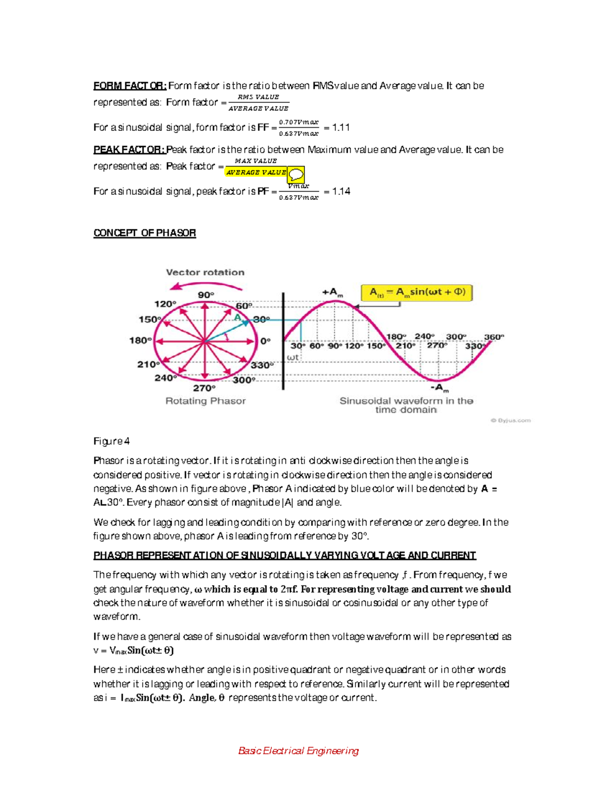 Basic Electrical Engineering All Unit Notes-6 - FORM FACTOR: For m ...