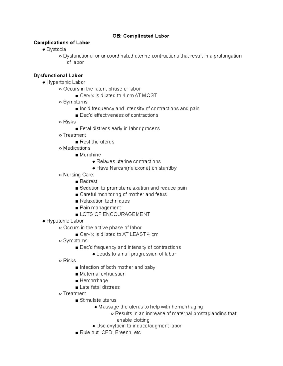 OB Complicated Labor - Notes continued of OB/Newborn Complications - OB ...