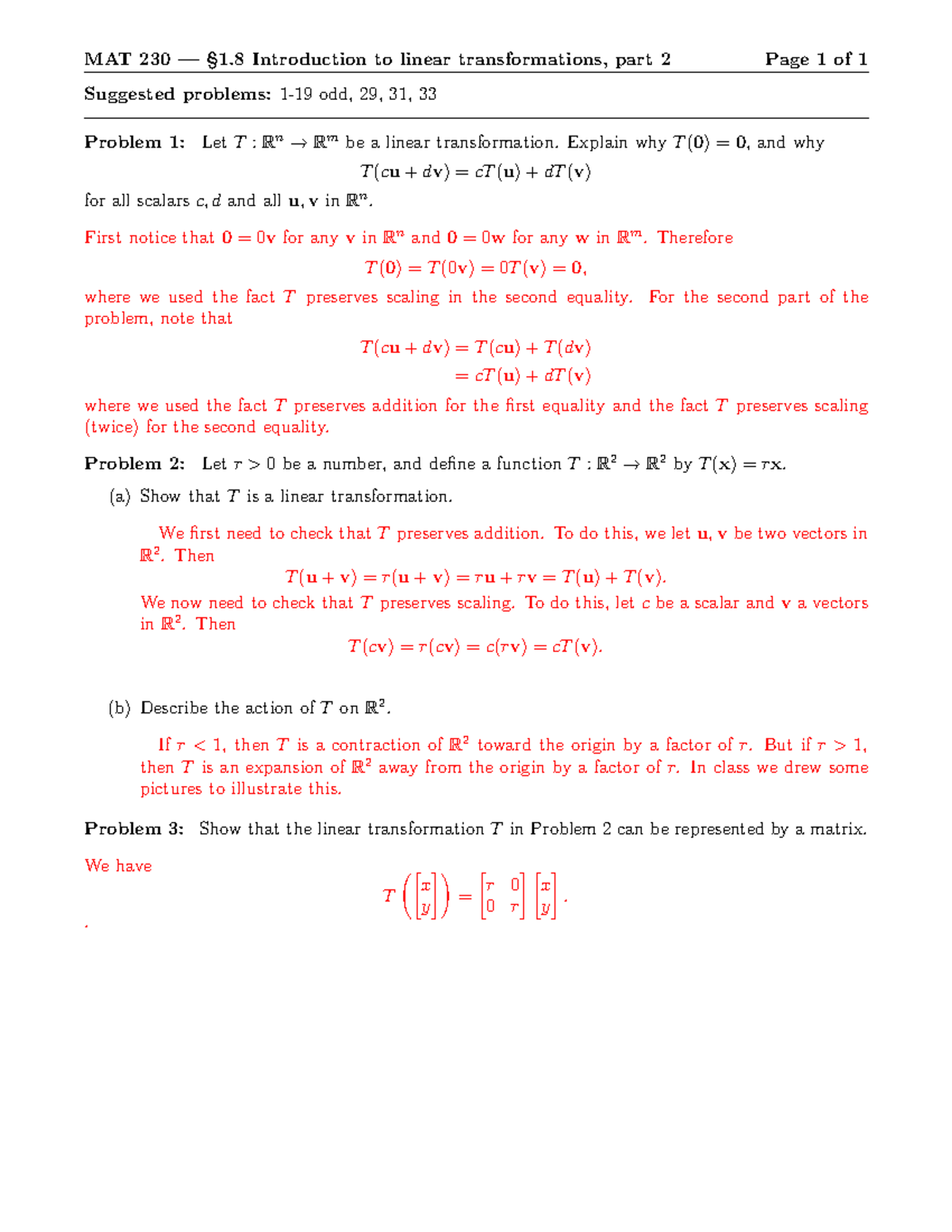 09 30 1 8 Introduction To Linear Transformations Part 2 Solutions
