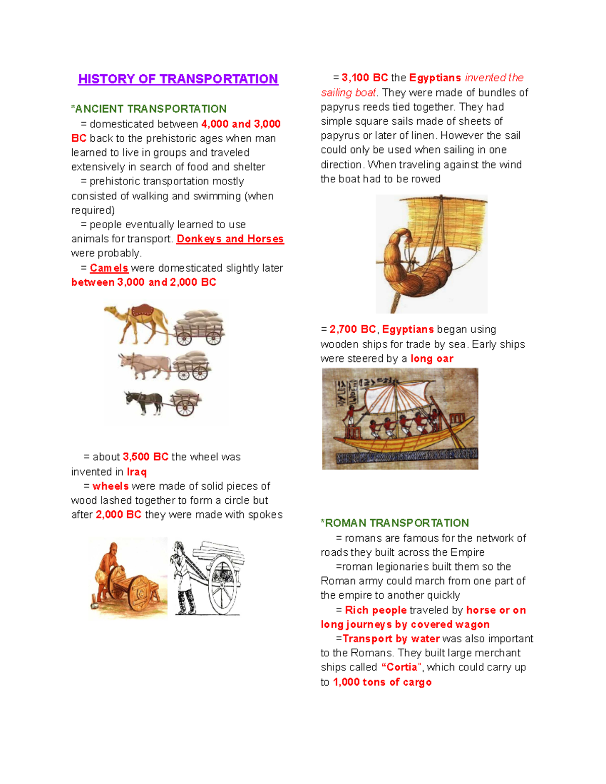 ITTS WEEK 3 Notes - HISTORY OF TRANSPORTATION *ANCIENT TRANSPORTATION ...