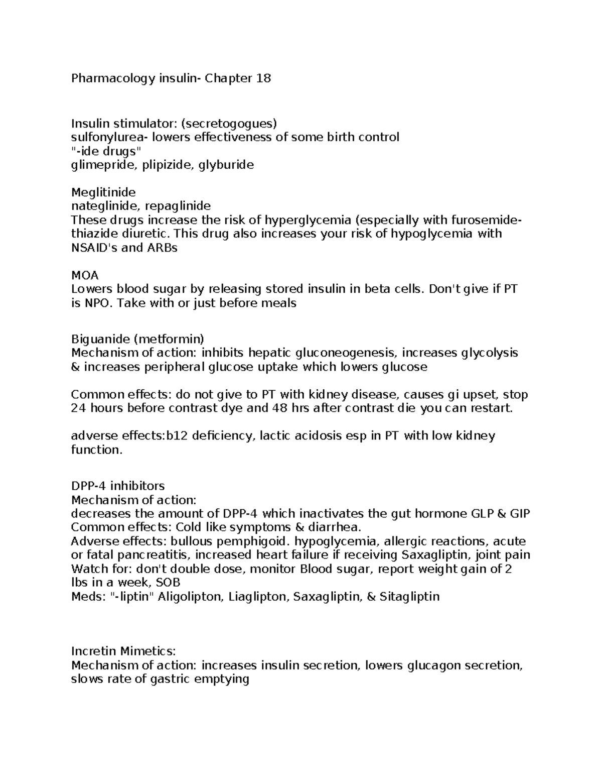 Pharm 18 - Pharmacology insulin- Chapter 18 Insulin stimulator ...