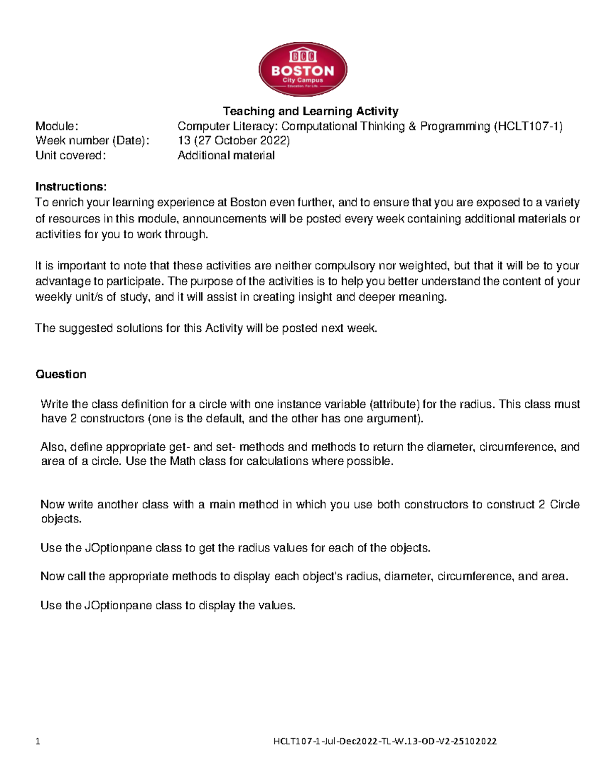 Additional Activity 2 - 1 HCLT107-1-Jul-Dec2022-TL-W-OD-V2- Teaching ...