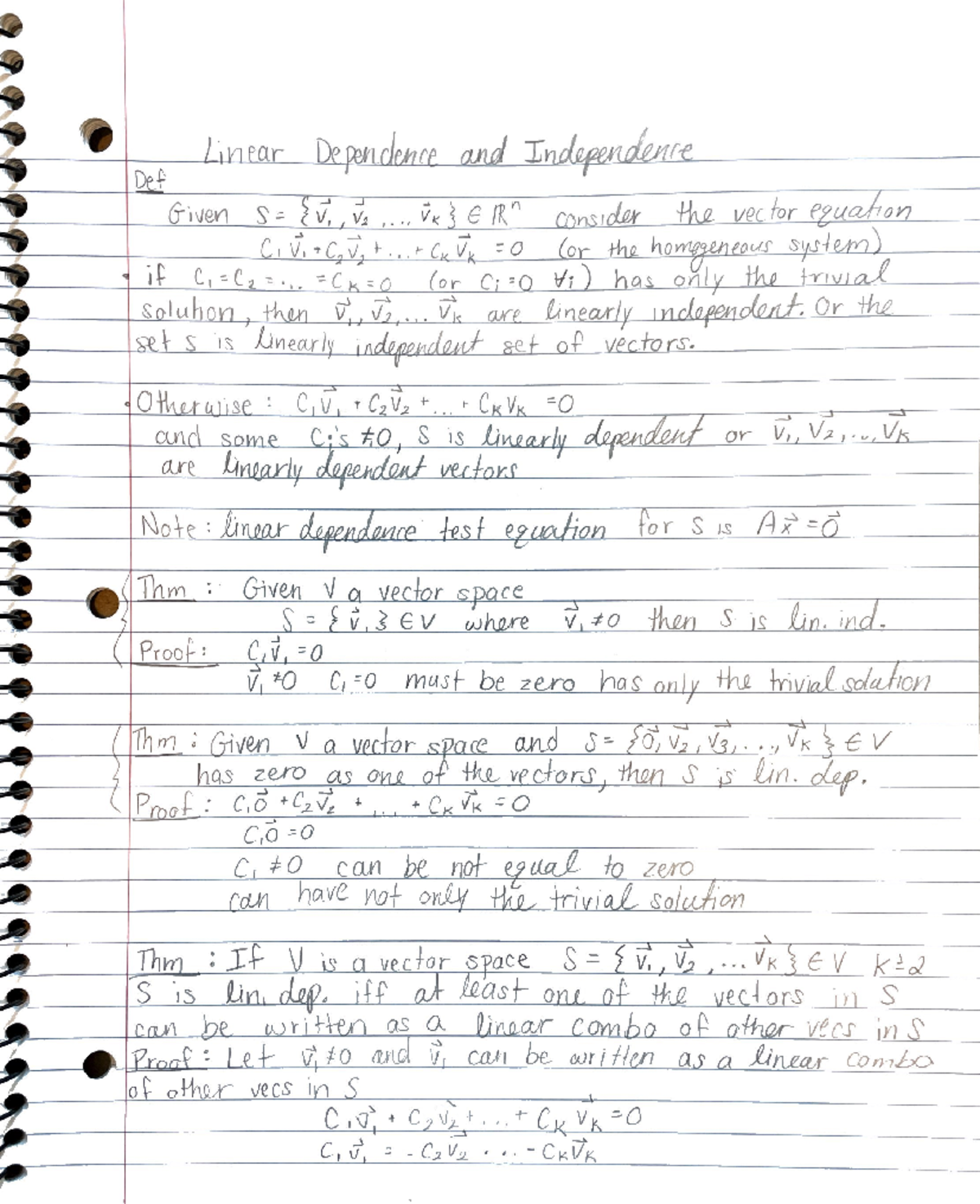 Linear dependence and independence - V2 vk E RR consider the vector ...