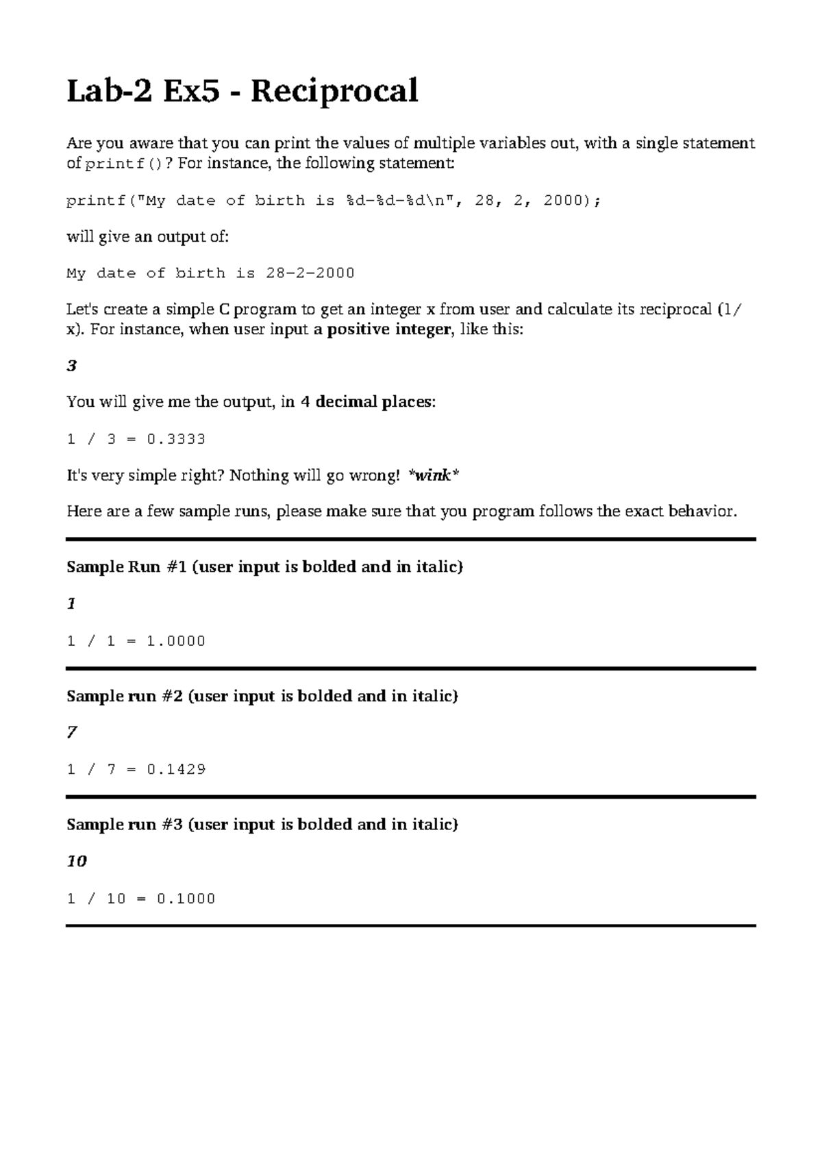 Lab02ex05 - Lab Ex - Lab-2 Ex5 - Reciprocal Are you aware that you can ...