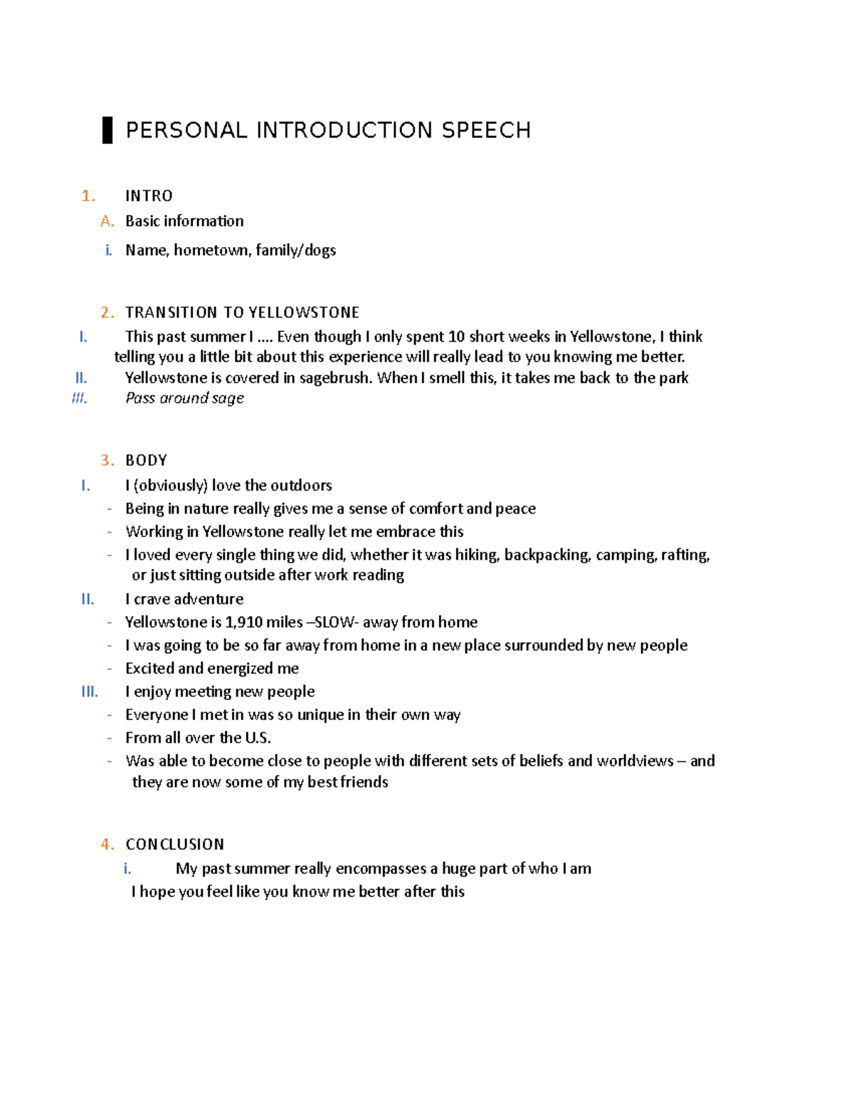 Personal Introduction speech - PERSONAL INTRODUCTION SPEECH 1. INTRO A ...