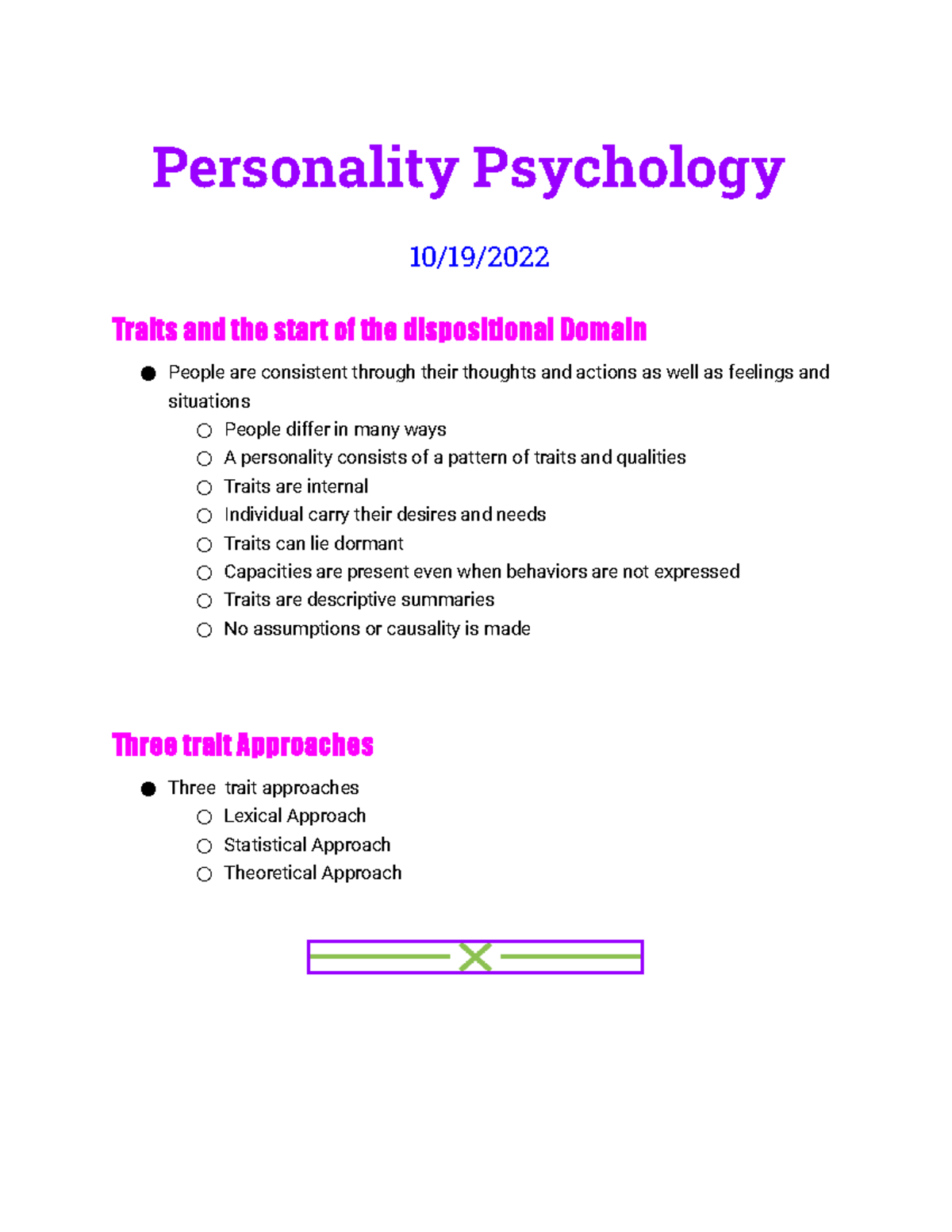 Personality notes - Personality Psychology 10/19/ Traits and the start ...