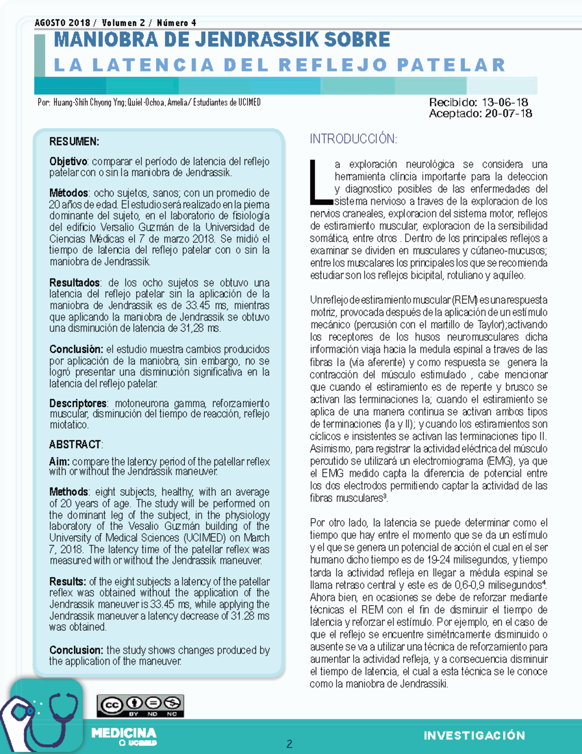 Articulo Maniobra DE Jendrassik Sobrela Latencia DEL Reflejo Patelar ...