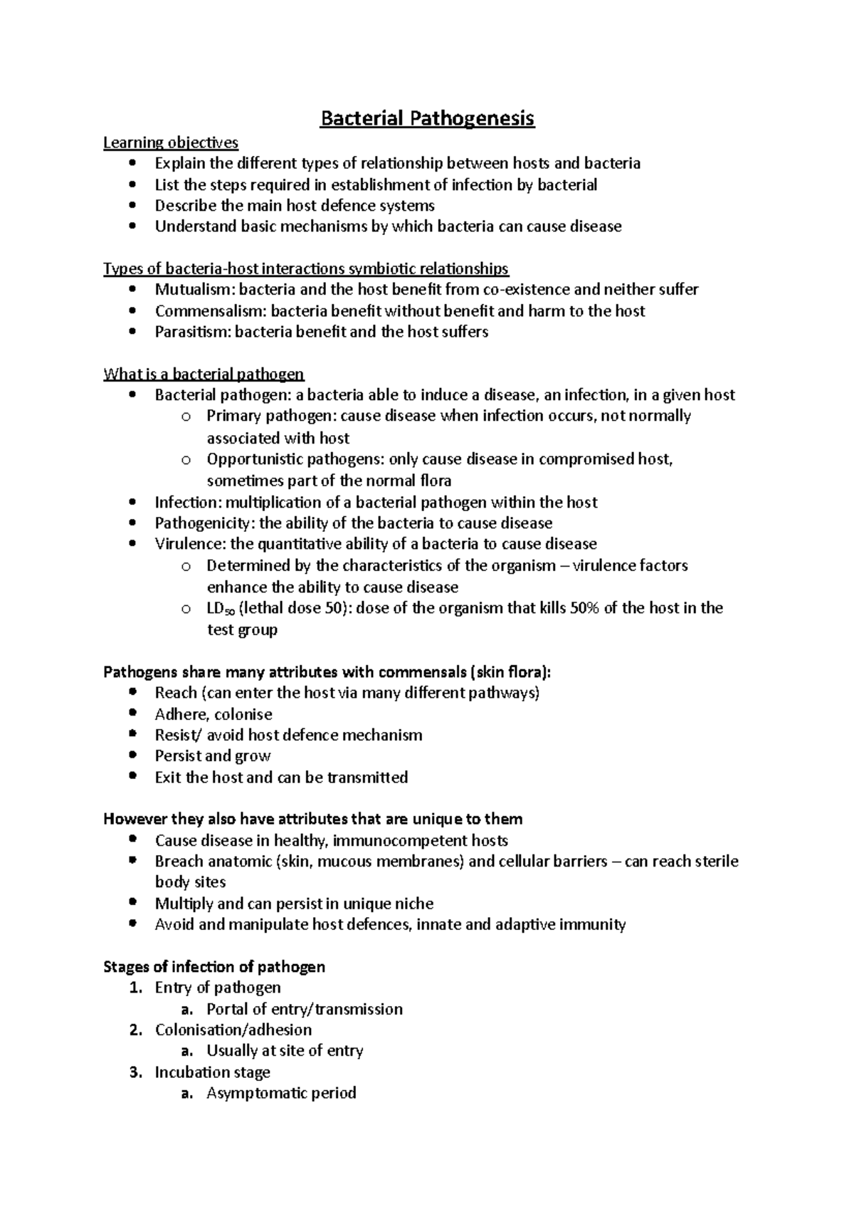 Bacterial Pathogenesis - Lt 5 - Bacterial Pathogenesis Learning objectives Explain the different ...