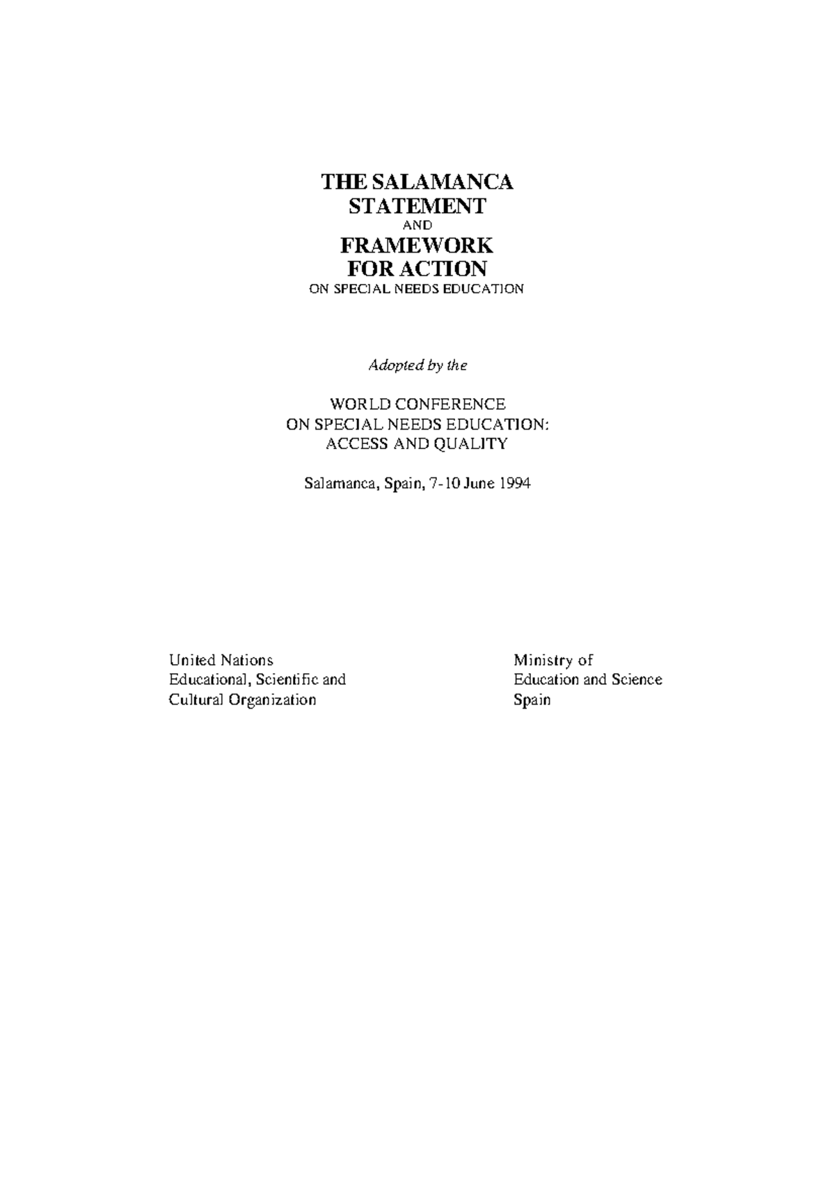 Salamanca Statement 1994 - THE SALAMANCA STATEMENT AND FRAMEWORK FOR ...