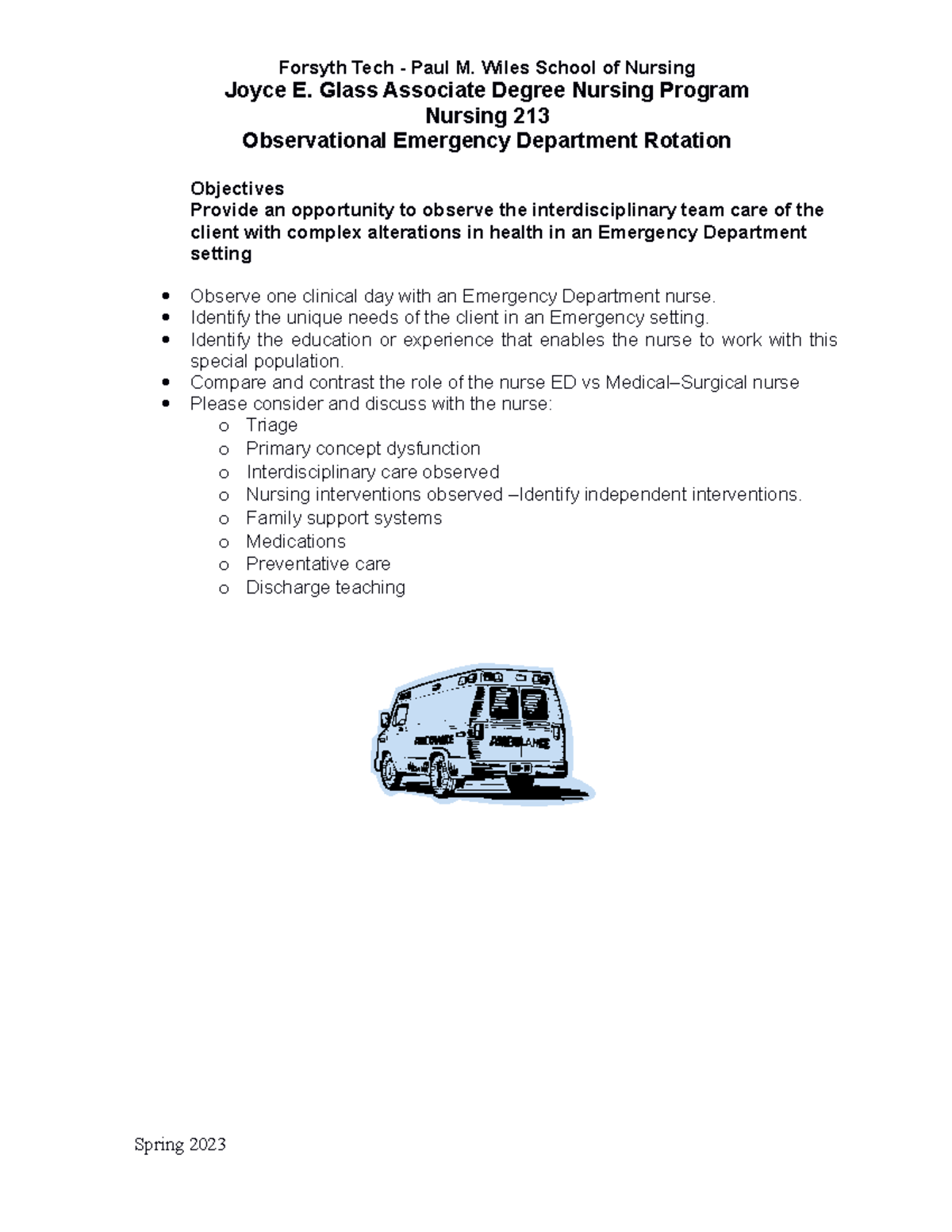 Emergency Care Paperwork - Forsyth Tech - Paul M. Wiles School of ...