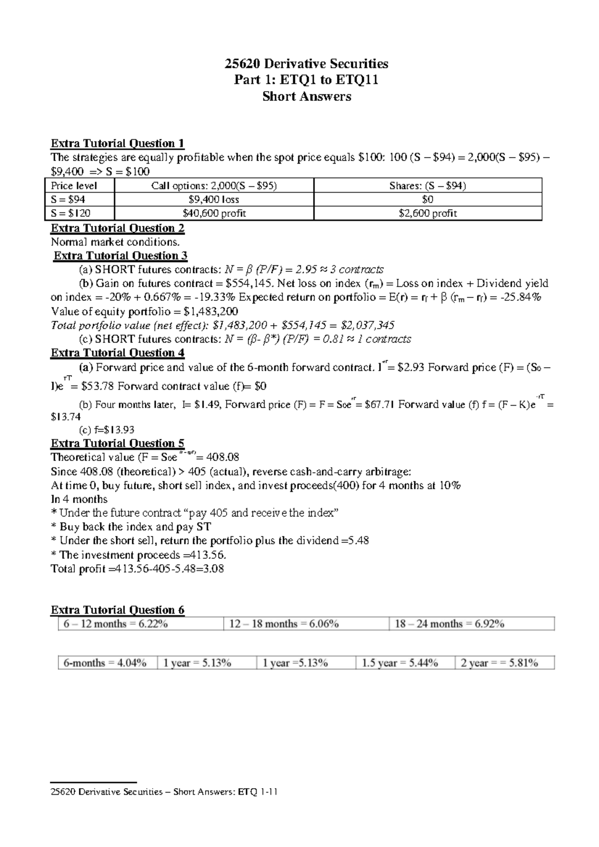 Short Answers ETQ 1-11 - 25620 Derivative Securities – Short Answers ...