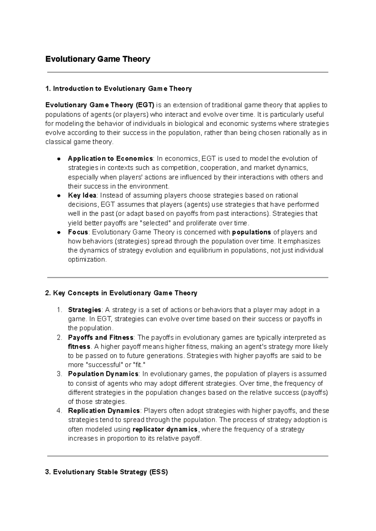 ECON2112 - Evolutionary Game Theory - Evolutionary Game Theory Introduction to Evolutionary Game ...