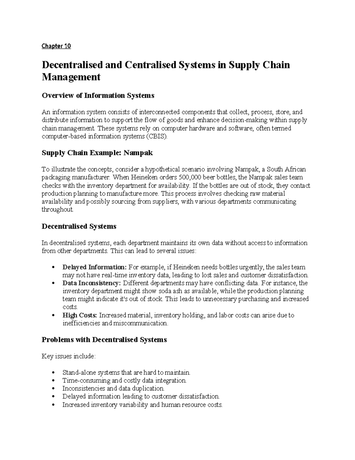 Chapter 10: Information systems and technology - Chapter 10 Decentralised and Centralised ...