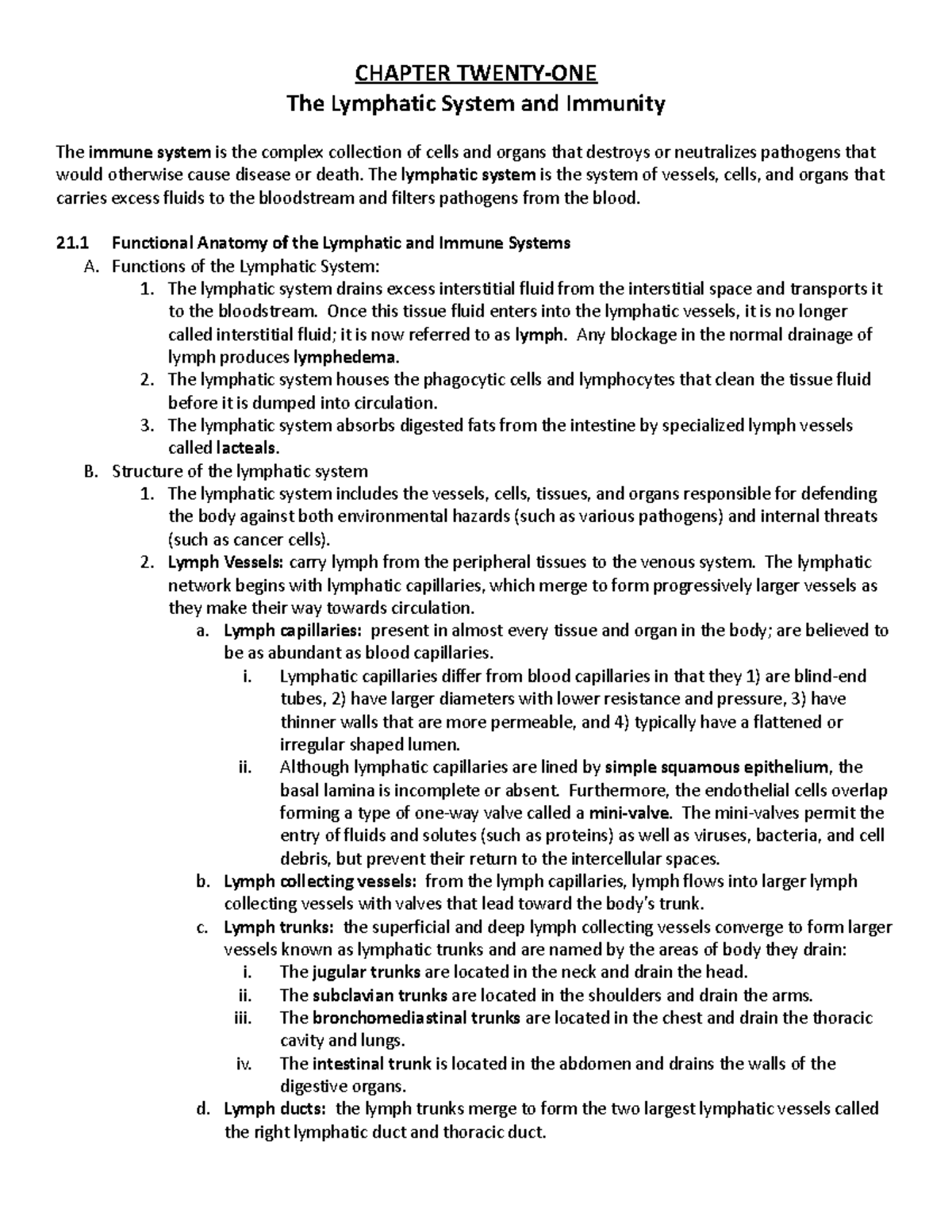 Chapter 21 Outline guided notes Lymphatic Immune - CHAPTER TWENTY-ONE ...