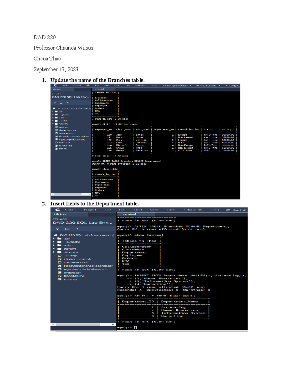 DAD220 Module 3 lab - DAD 220 Professor Chaunda Wilson Choua Thao September 17, 2023 Update the ...