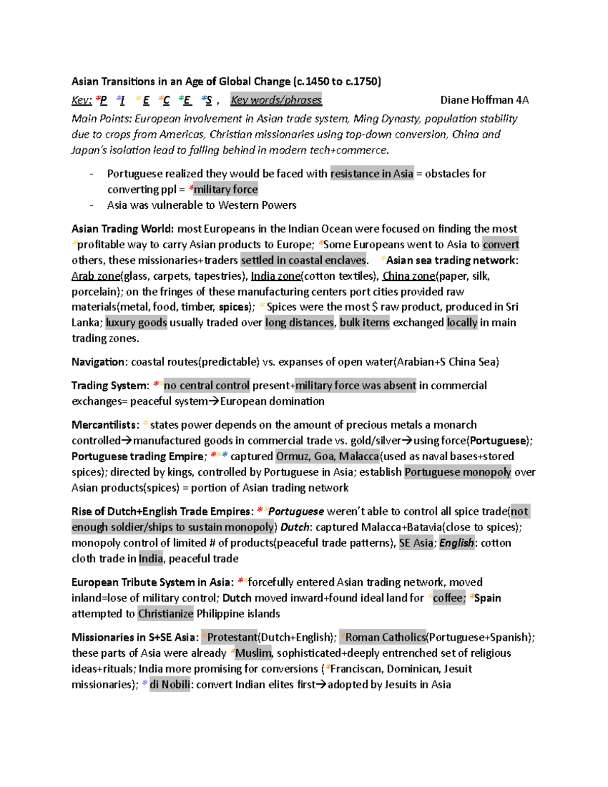 WHAP- Unit 4b overview notes- diane - Asian Transitions in an Age of ...