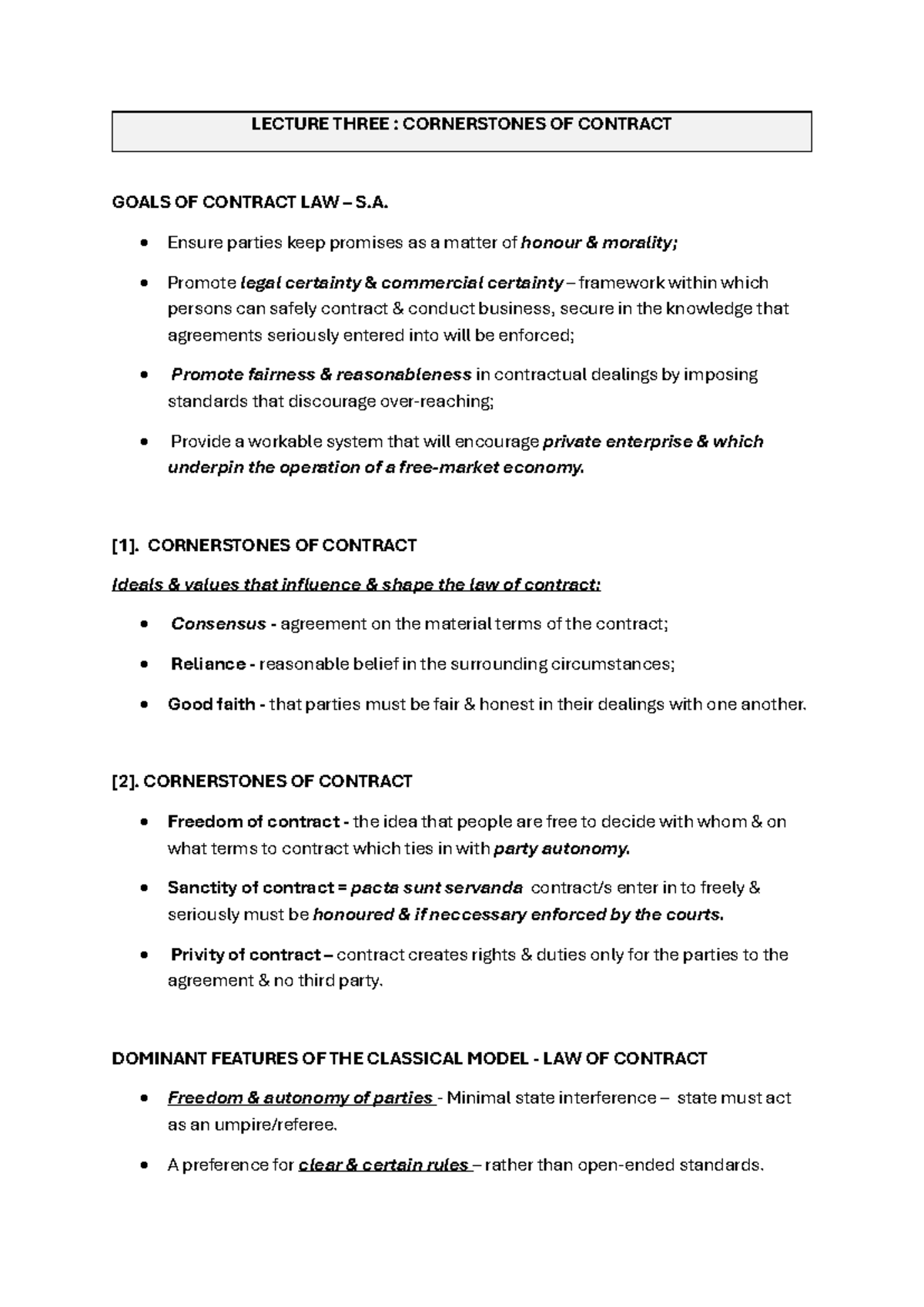 Cnt lecture 3 (cornerstone) - LECTURE THREE : CORNERSTONES OF CONTRACT ...