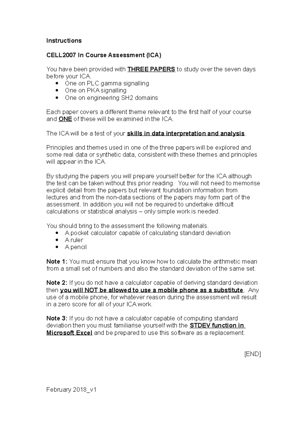 ICA Instructions 2018 v1 - Instructions CELL2007 In Course Assessment ...