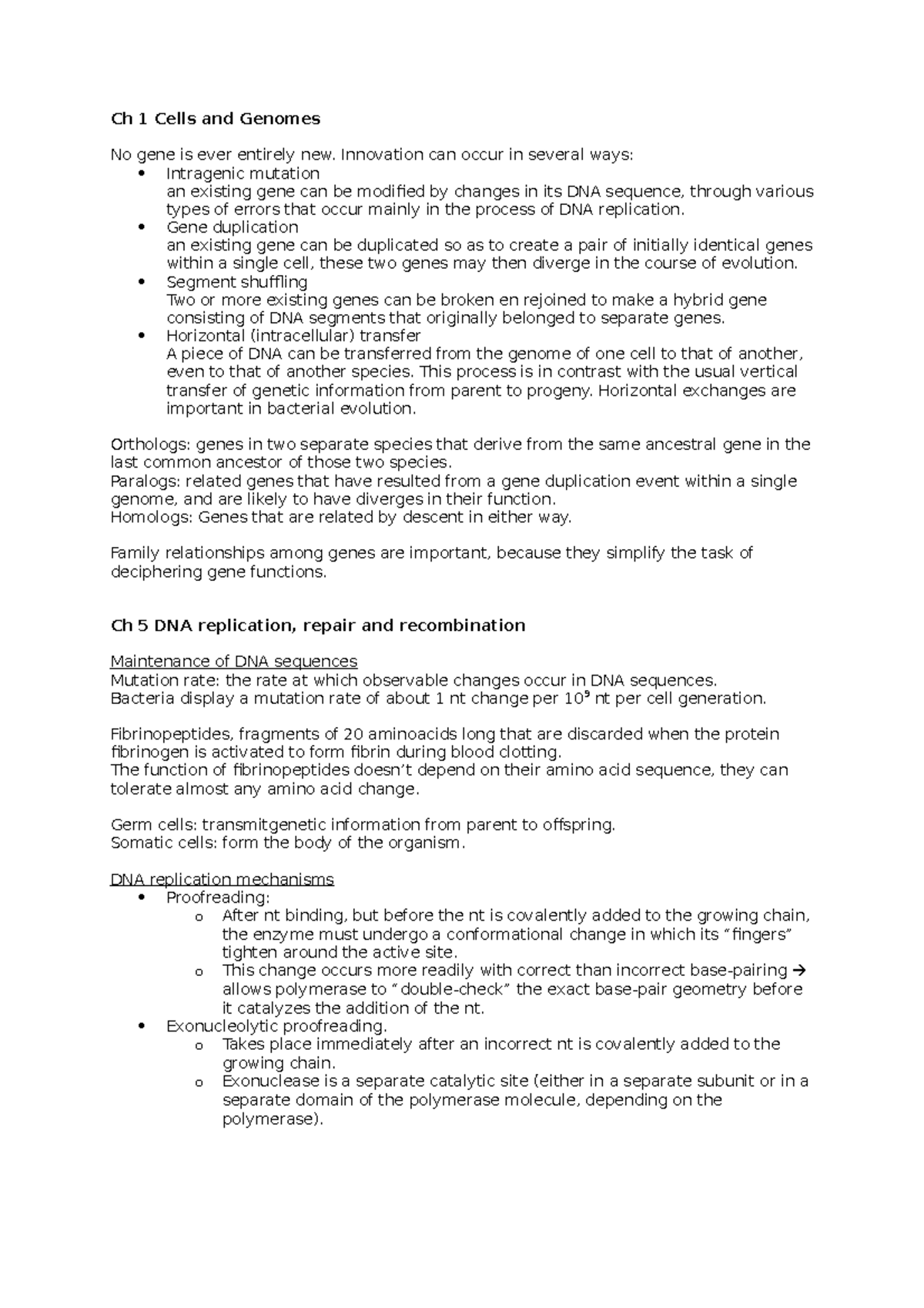 Summary Molecular Biology Of The Cell - Chapters 1, 4, 5 - Ch 1 Cells ...
