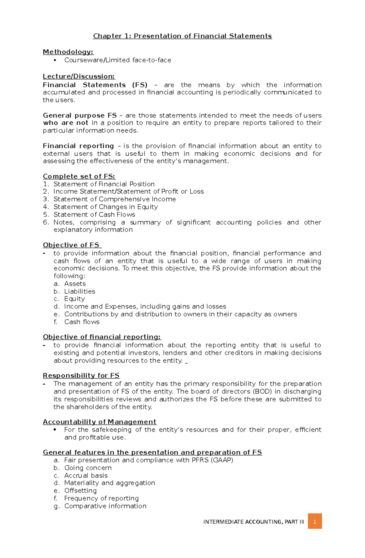 Chapter 1 - Presentation of FS - Chapter 1: Presentation of Financial ...