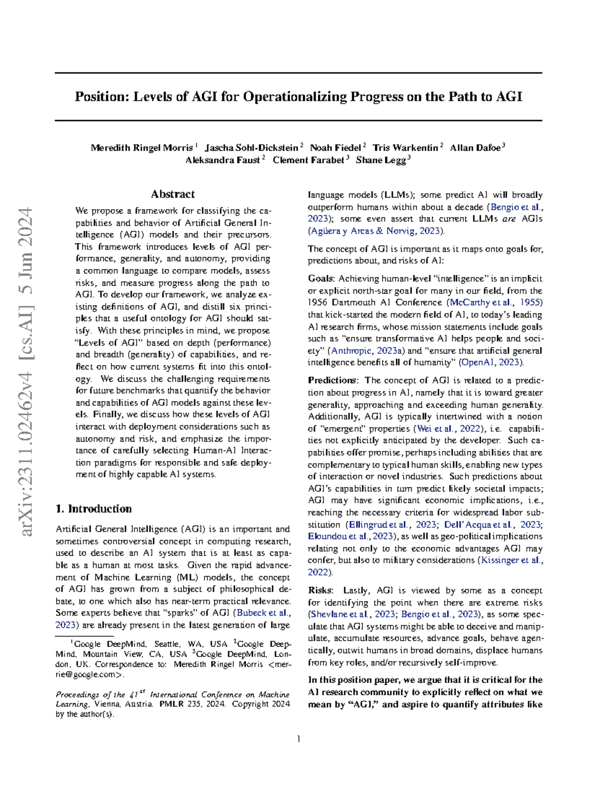 Levels of AGI for Operationalizing Progress on the Path to AGI - This framework introduces ...