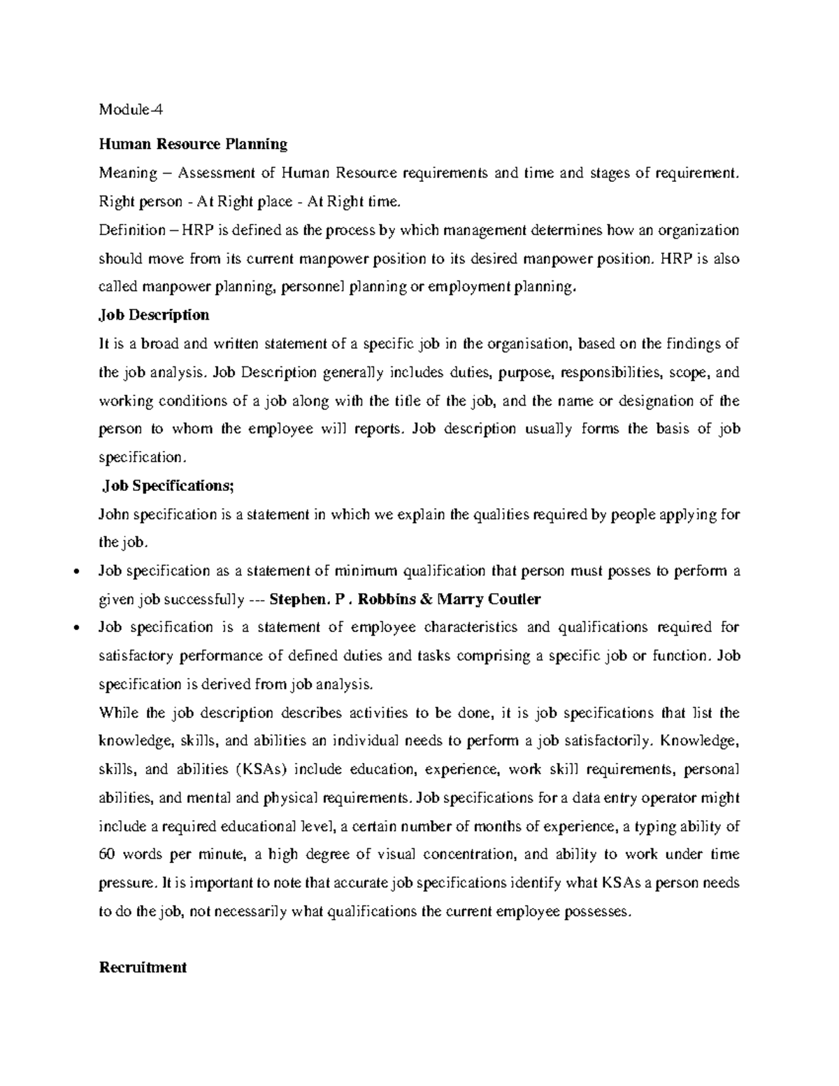 Modl 4 Useful Module Human Resource Planning Meaning Assessment