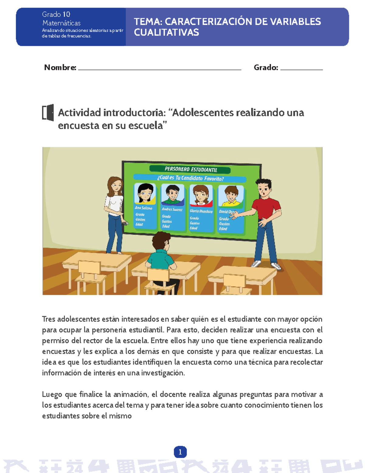 Clase 2 - Variables Cualitativas - Nombre: Grado: TEMA: CARACTERIZACIÓN ...