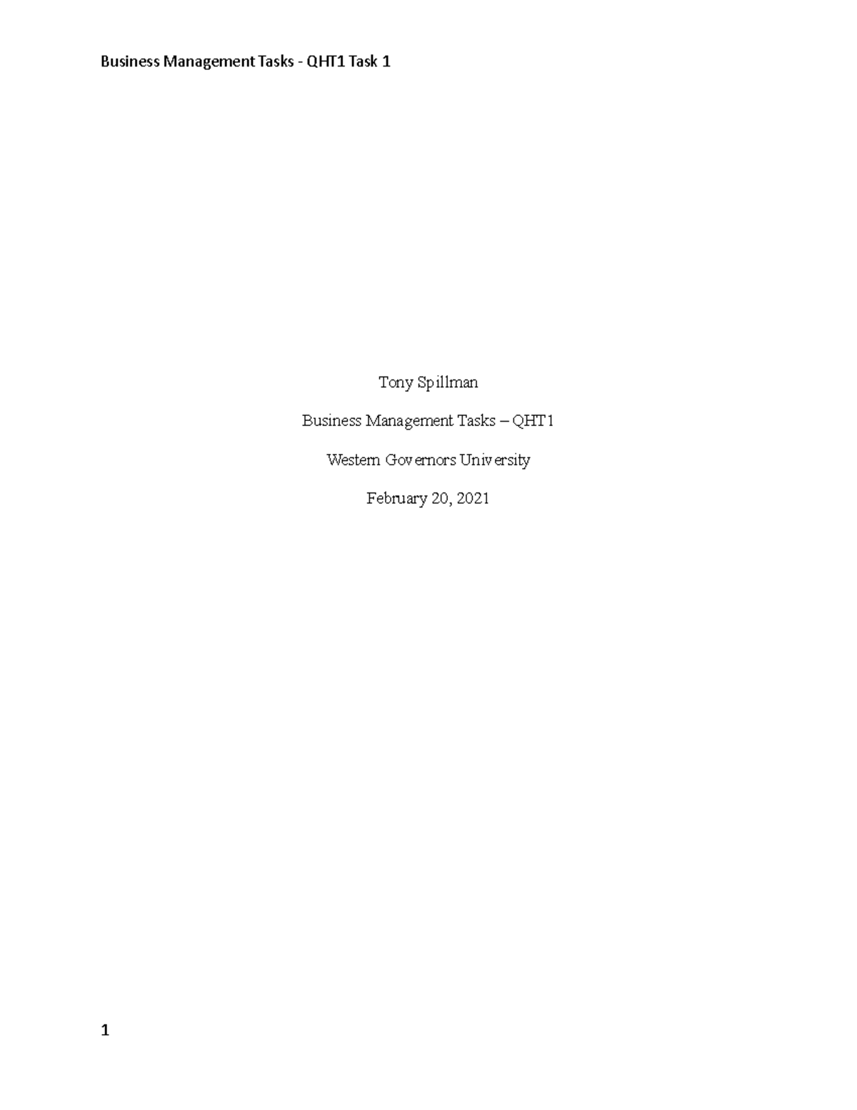 QHT1 Task 1 - Quality Control and Associated Costs - Tony Spillman ...