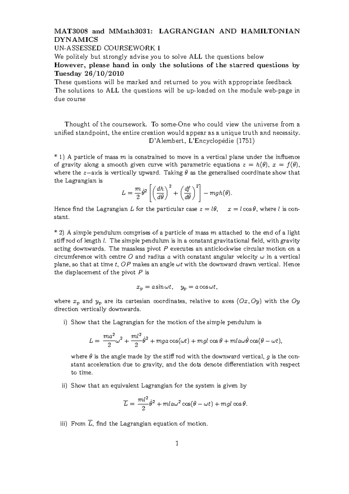 MAT3008 2010-2011 Unassessed coursework 1 - MAT3008 and MMath3031 ...