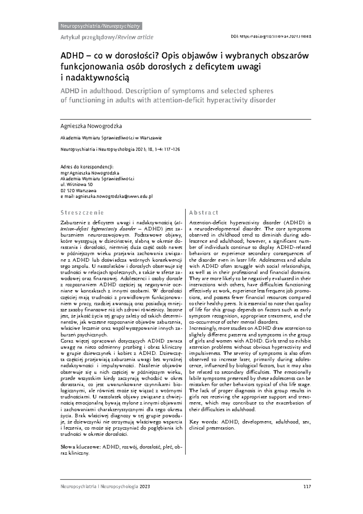 ADHD u dorosłych - opis funkcjonowania i obraz kliniczny - Artykuł ...