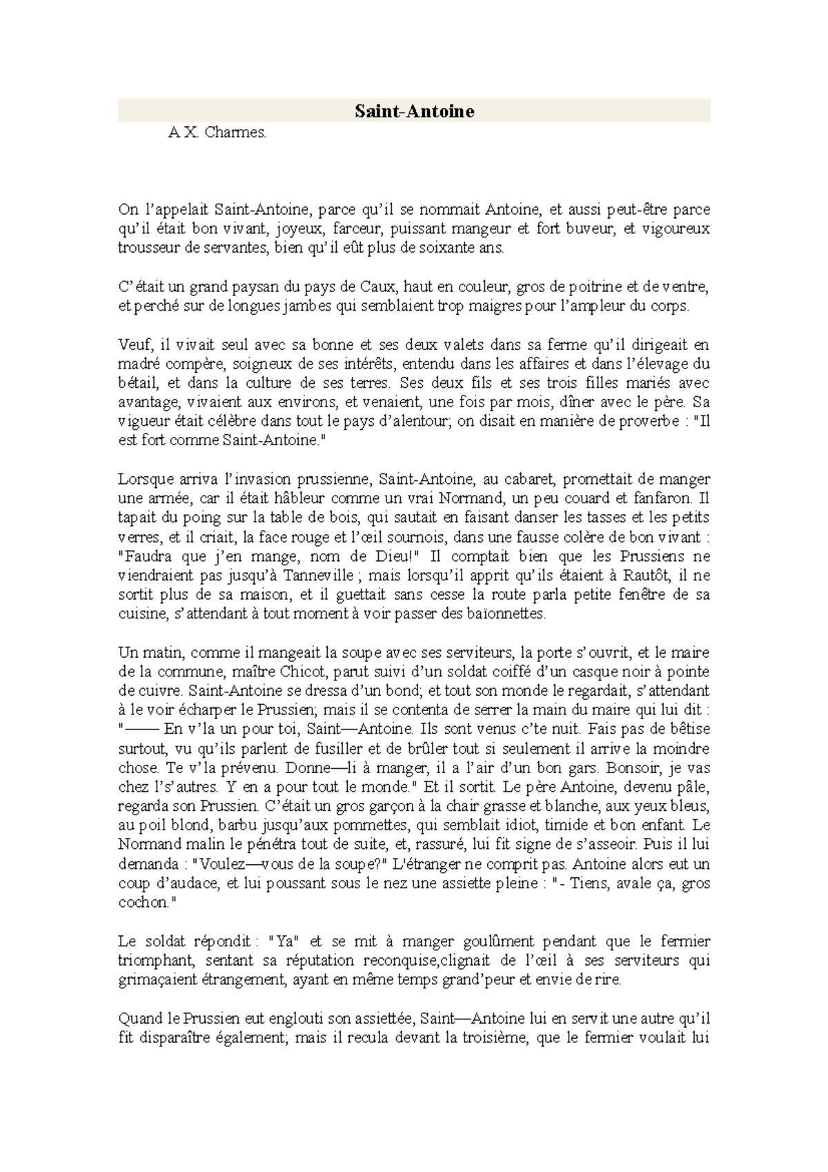 Saint - Antoine - texto para practicar lectura en francés - Saint ...