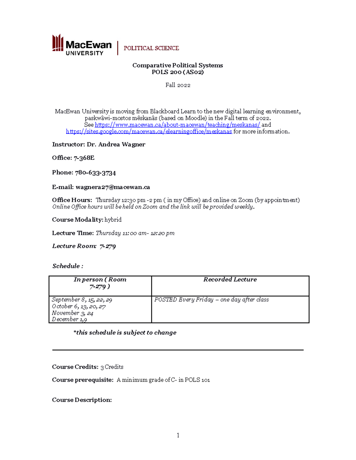 Course Outline POLS200 FALL20202 - Comparative Political Systems POLS ...