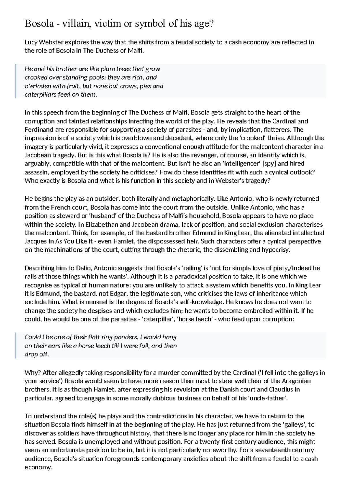 9. Bosola - Bosola - villain, victim or symbol of his age? Lucy Webster ...