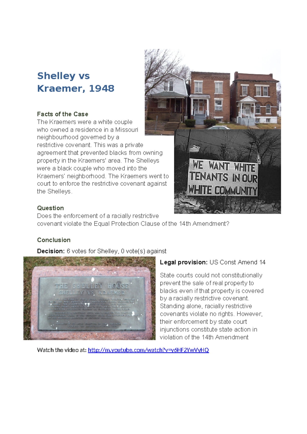 Shelley vs Kraemer - Civil rights case study - Shelley vs Kraemer, 1948 ...