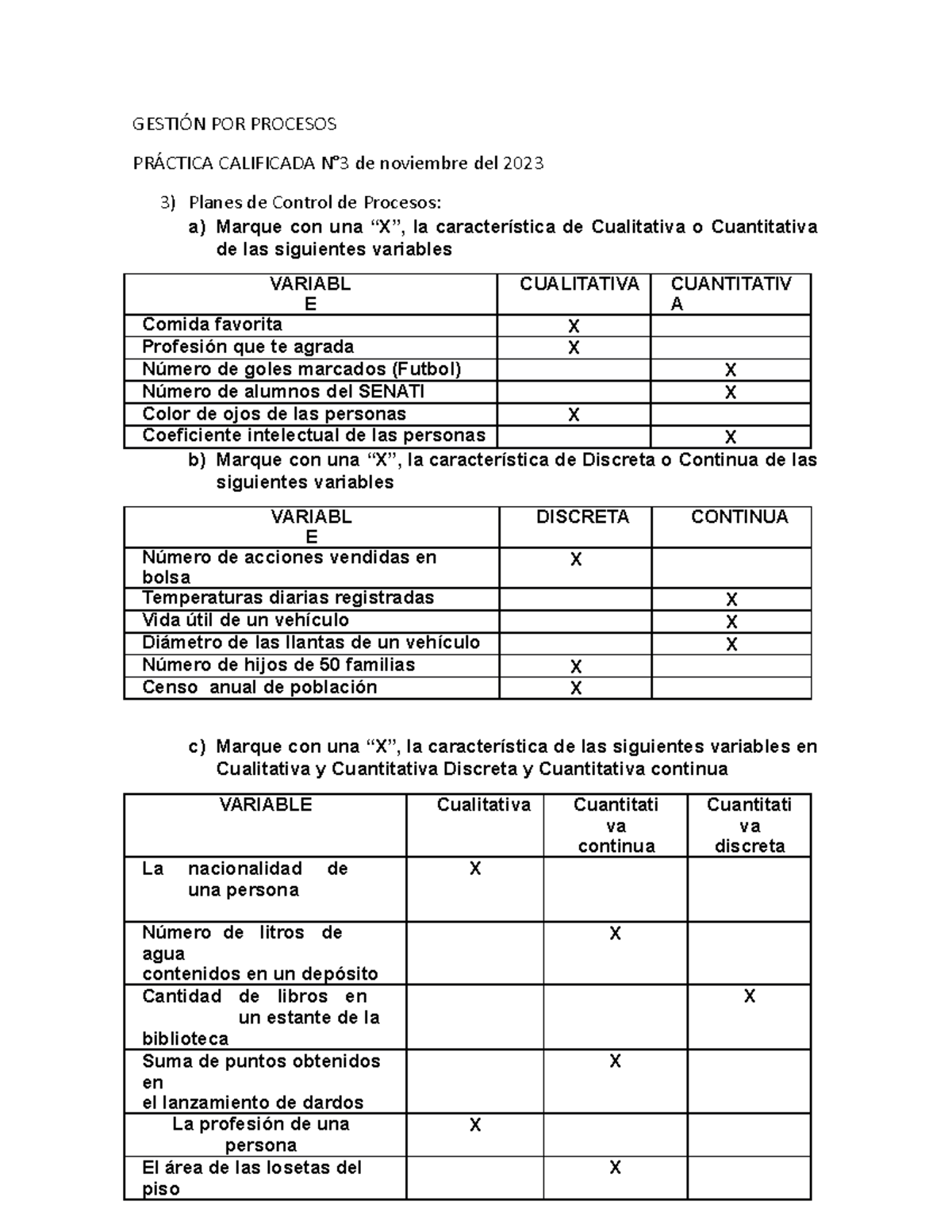 GPP Práctica N°3 PREG 3 Noviembre 2023 - GESTIÓN POR PROCESOS PRÁCTICA CALIFICADA N°3 de ...