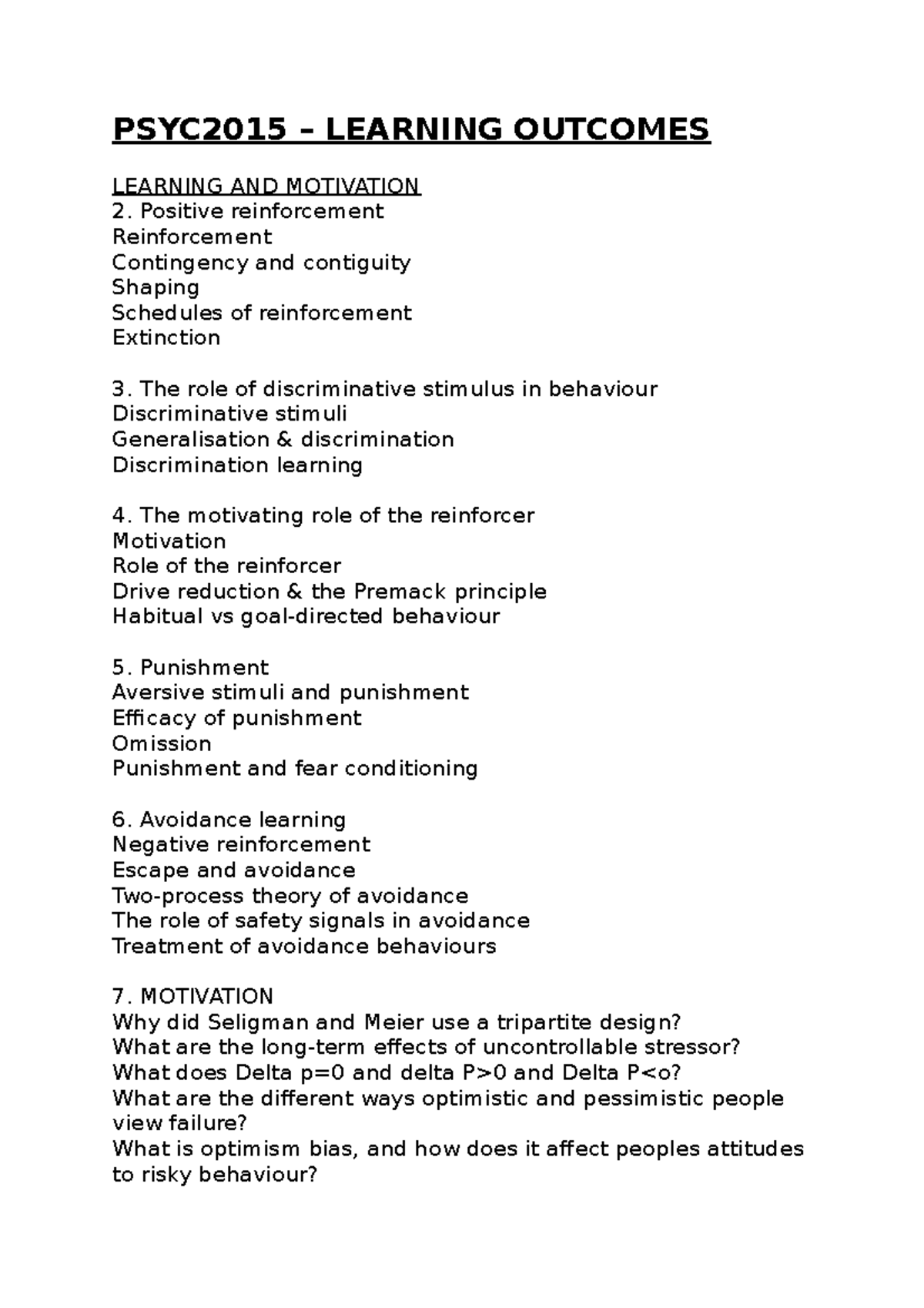 Lecture Outcomes - PSYC2015 - USyd - Studocu