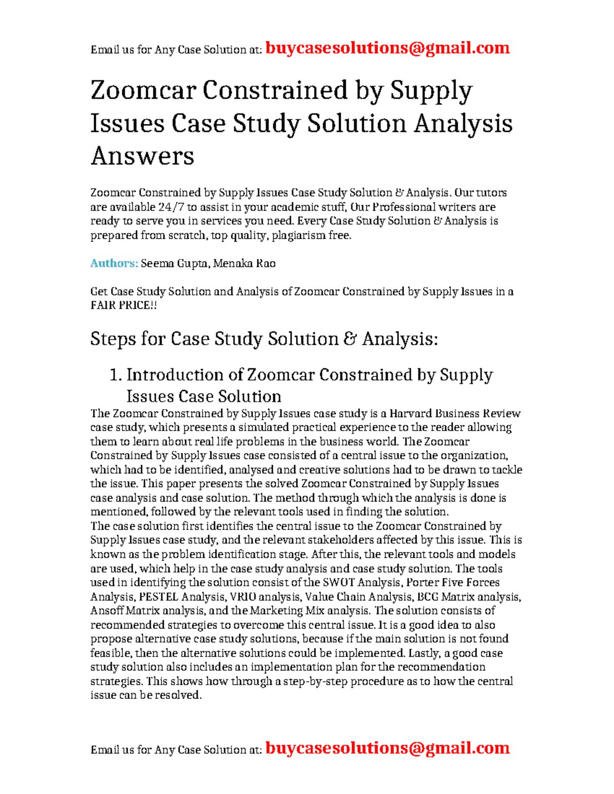 Case Solution Zoomcar Constrained by Supply Issues - Zoomcar ...