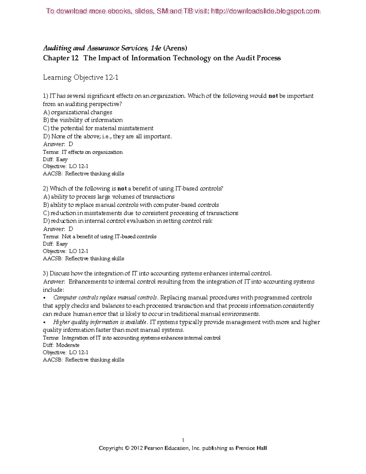 Chapter 12 - 1 Auditing and Assurance Services, 14e (Arens) Chapter 12 ...