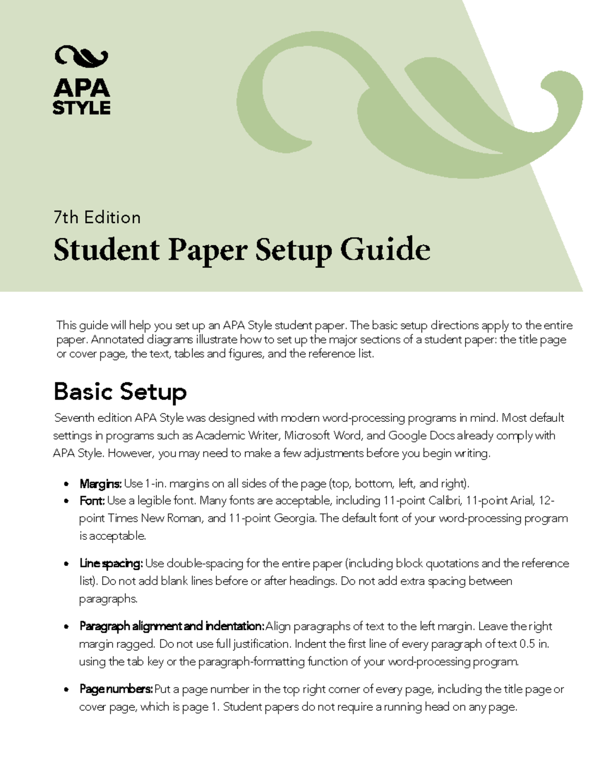 Apa 7 - Apa 7 guide - 7th Edition Student Paper Setup Guide This guide ...