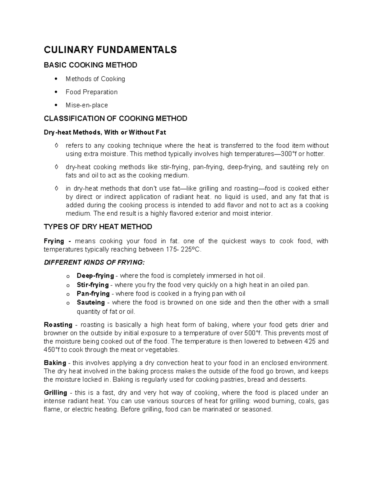 HME 314 (Part 3) - LECTURE NOTES - CULINARY FUNDAMENTALS BASIC COOKING ...
