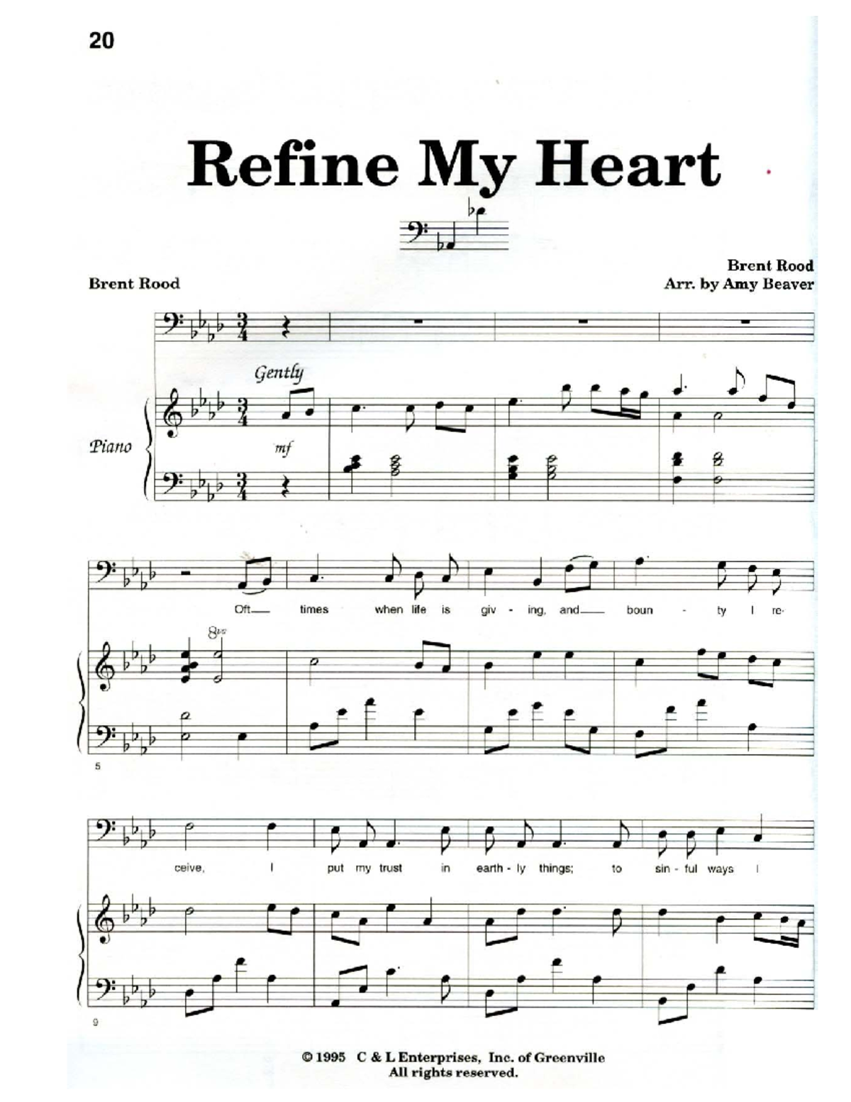 Refine My Heart - Amy Beaver Gently Piano mf Oft times when life is giv ...