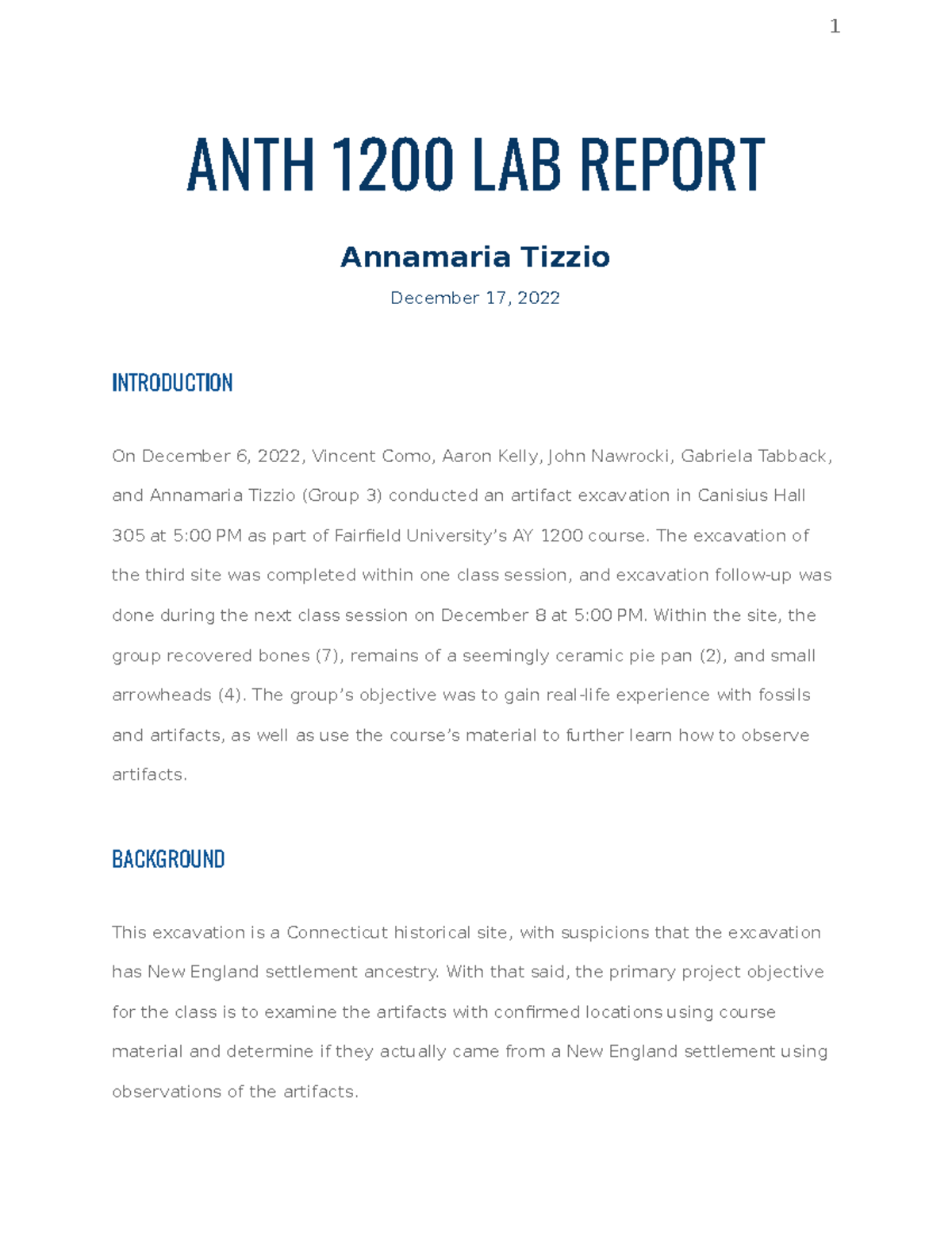 ANTH 1200 Final Lab Report - Prof. Kimberly Raymond - ANTH 1200 LAB ...